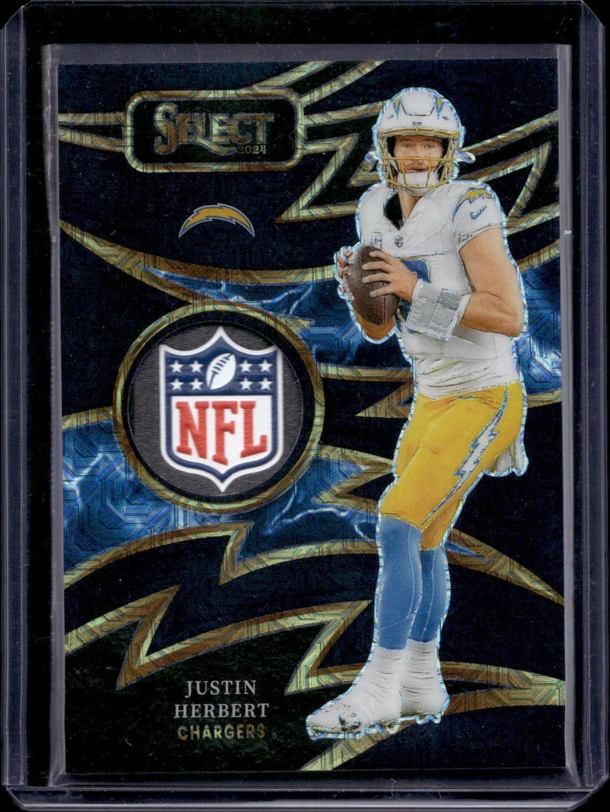 Justin Herbert 2024 Panini Select Sparks Black Laundry NFL Shield 1/1 ...