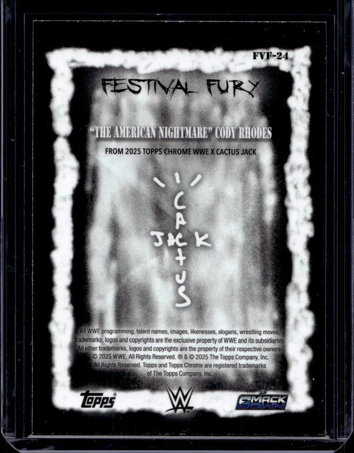 Cody Rhodes 2025 Topps Chrome WWE x Cactus Jack Festival Fury Green /99 ...