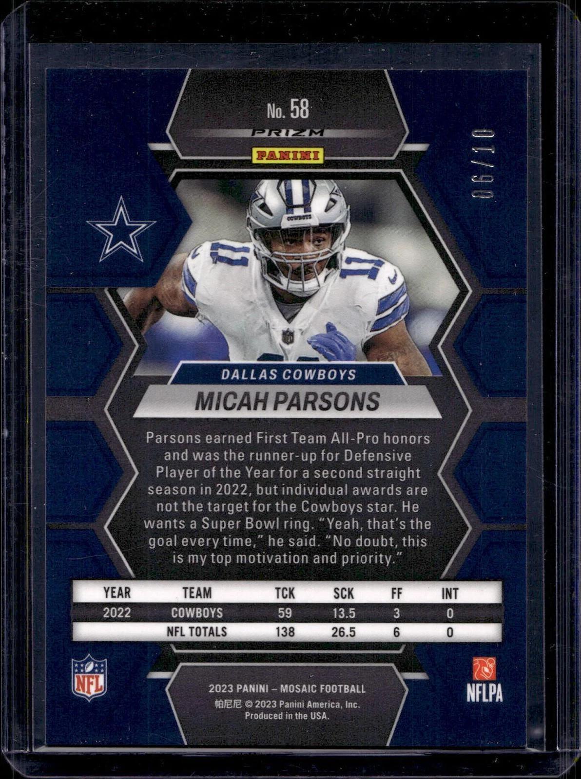 Micah Parsons 2023 Panini Mosaic Gold No Huddle Mosaic /10 Dallas ...