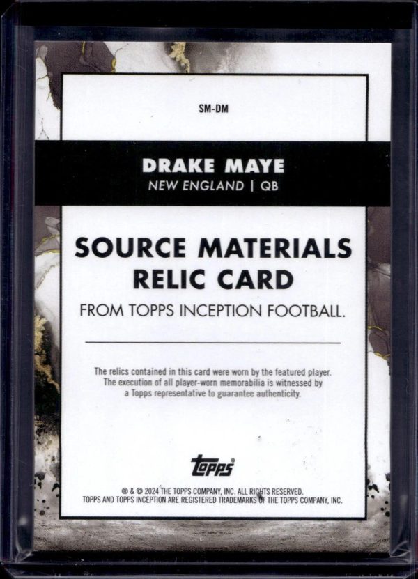 Drake Maye 2024 Topps Inception Source Materials Magenta /99 New ...