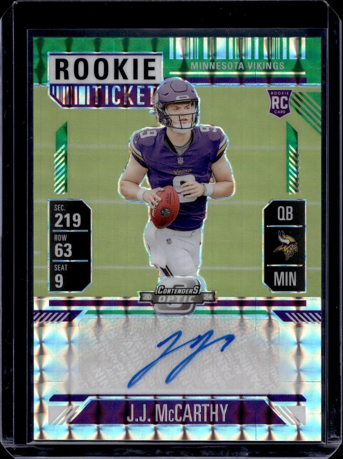 J.J. McCarthy 2024 Panini Zenith Contenders Optic Rookie Green Auto /24 ...