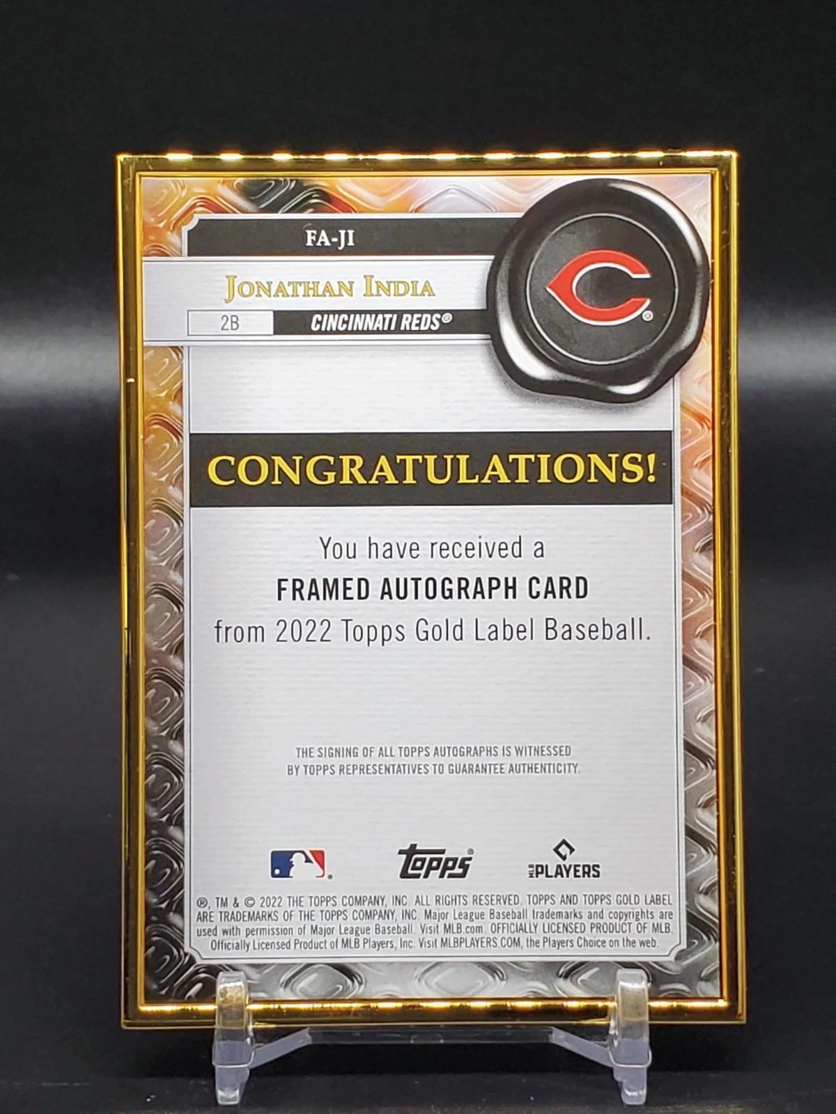 Jonathan India 2022 Topps Gold Label Blue Auto /50 Cincinnati Reds FA ...
